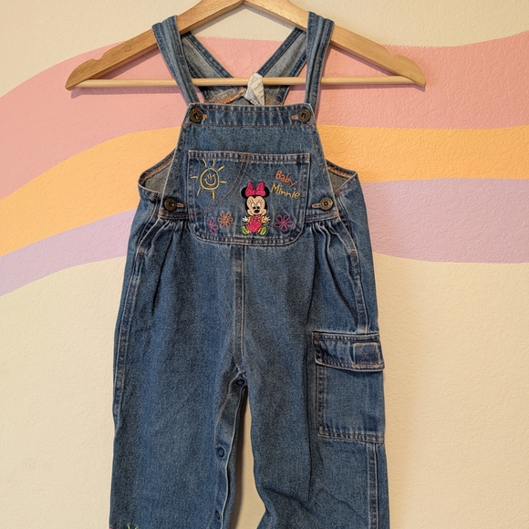 Disney | Bottoms | Disney Baby Minnie Mouse Embroidered Denim Overalls ...